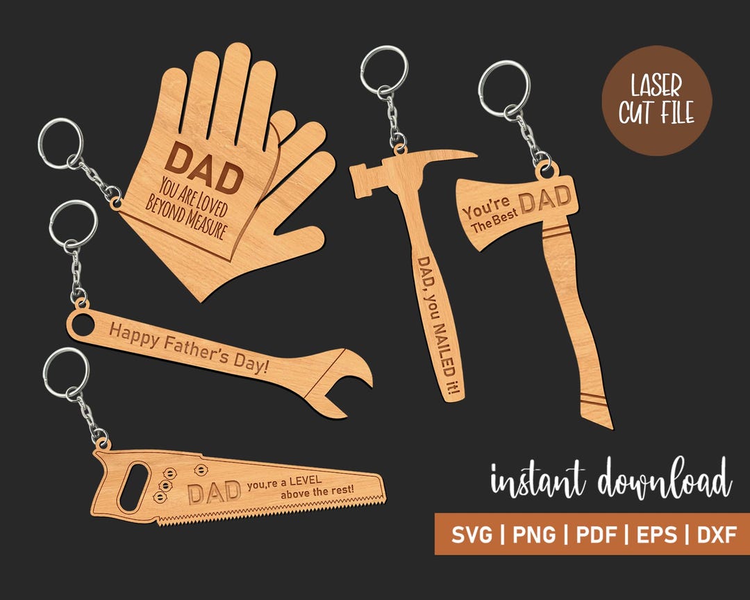 Keyrings Svg Bundle, Laser Cut File, Dad Toolbox Keychain Svg, Tool-shaped Keyring Svg, Father's ...
