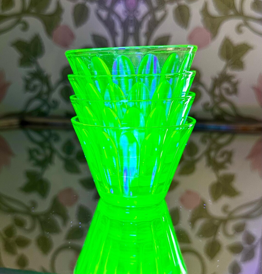 Hazel Atlas Uranium Depression Glass Custard/condiment Cups- Set of 4 ...