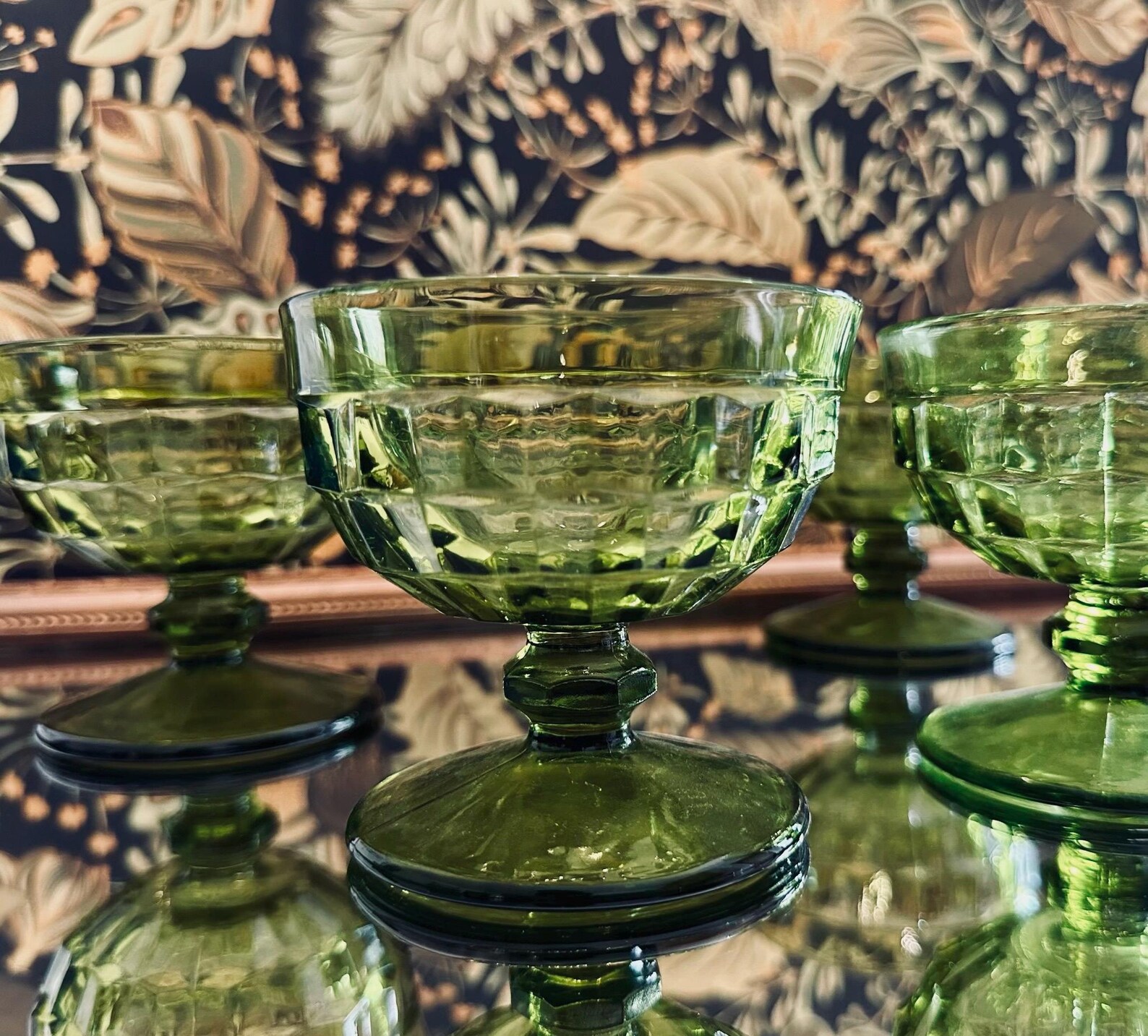 Indiana Glass Company Whitehall Cubist Avocado Colored Champagne Cups ...