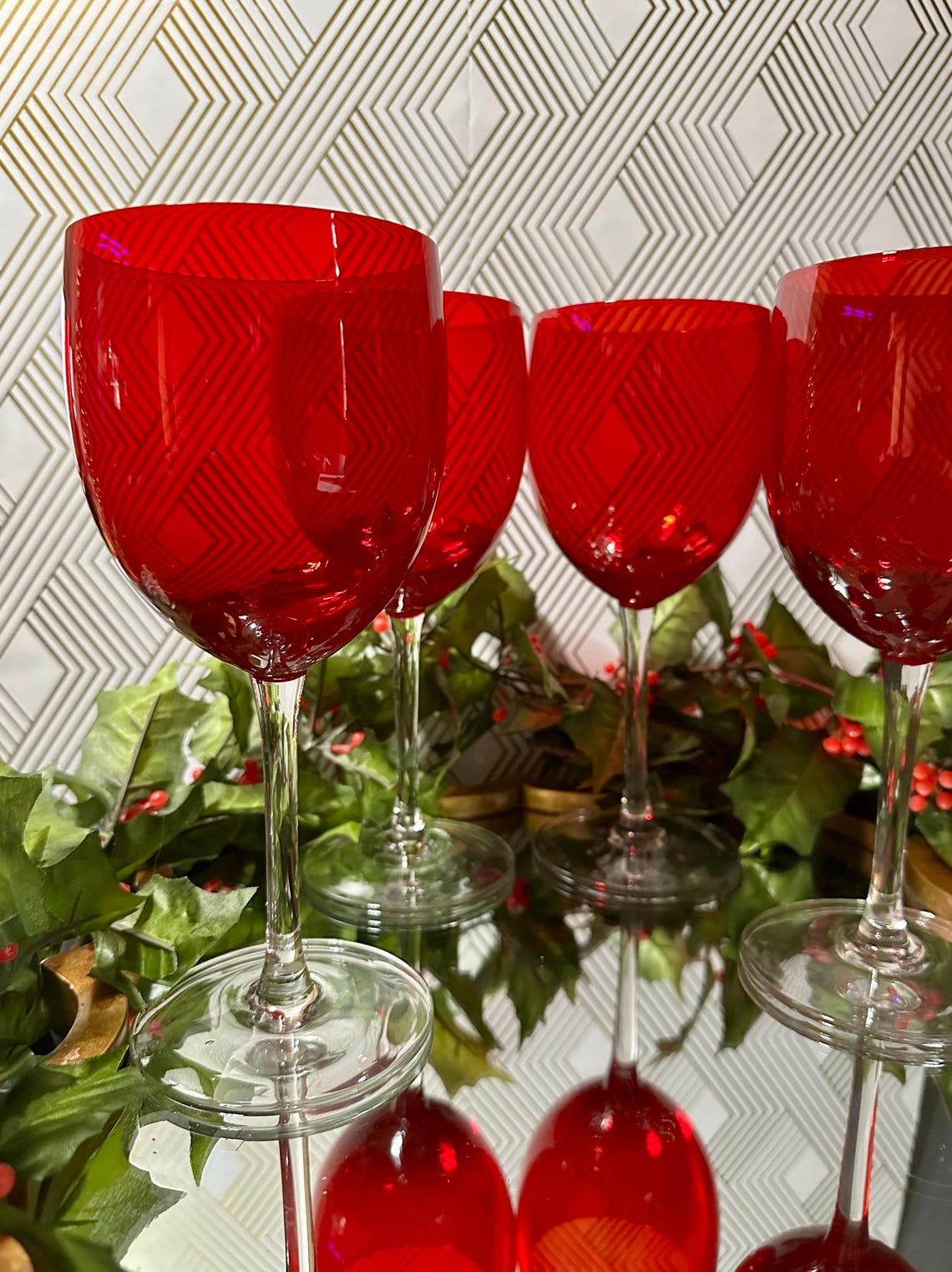 Lenox Ruby Red ‘holiday Gems’ Large Wine Glasses - Set of 4 - Etsy