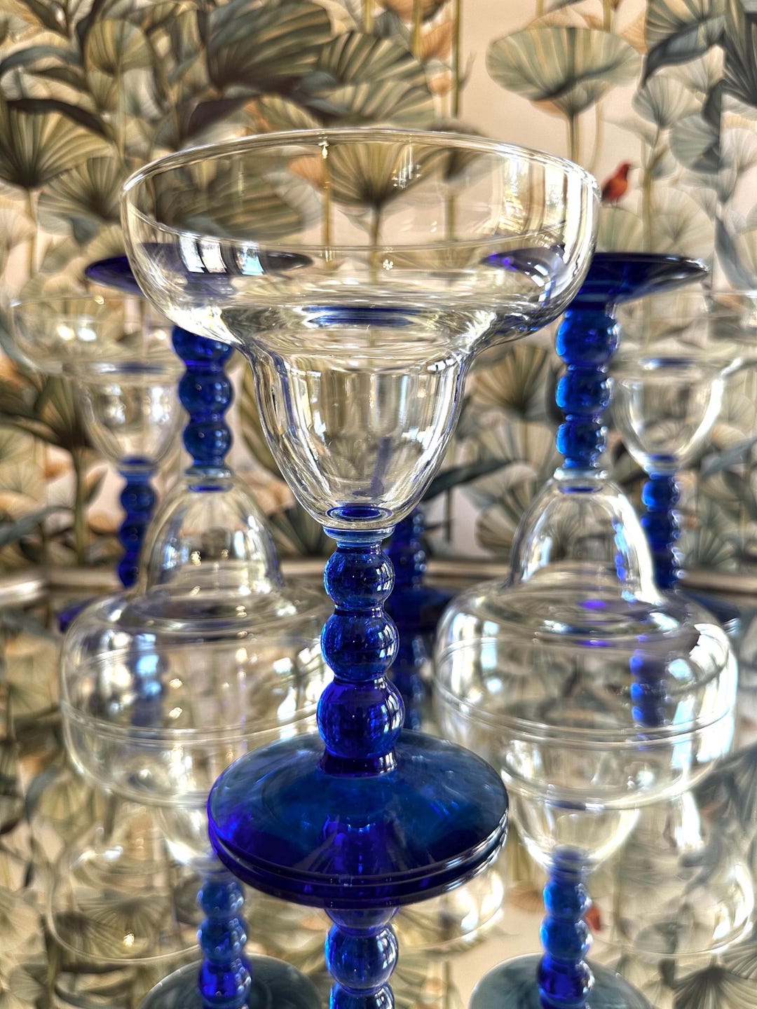 Libbey Metropolis Blue Bubble Stem Margarita Glasses- Set of 6 - Etsy
