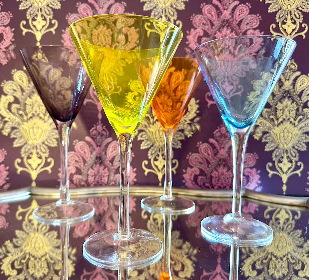 Italian Handblown Color to Clear Vintage Martini Glasses- Set of 4 - Etsy