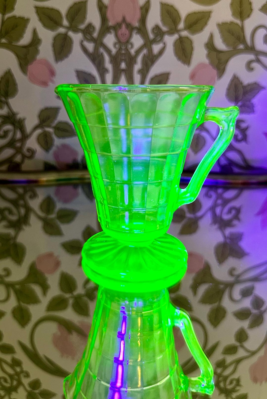 Anchor Hocking Block Optic Uranium Depression Glass Footed Cream ...
