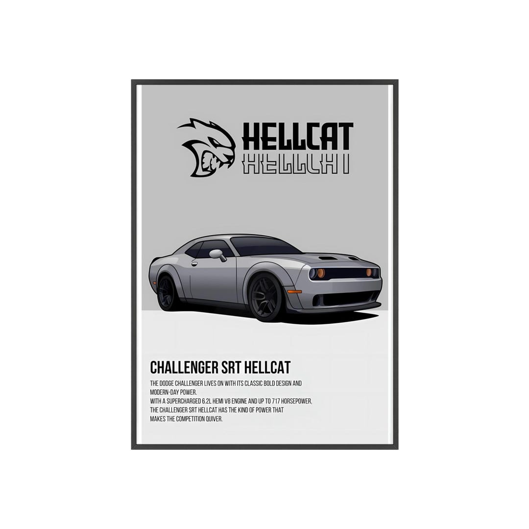 Car Poster Dodge Challenger Hellcat, Car Poster Print, Classic Car Wall ...