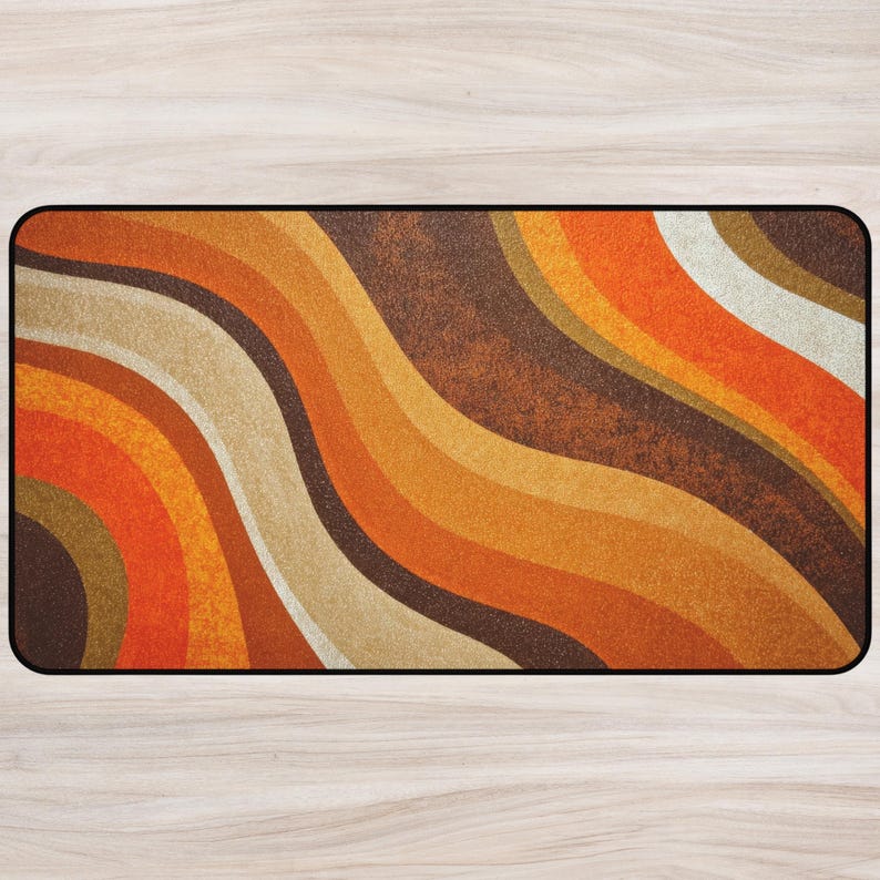 Retro Groovy Desk Mat 70s Wave Pattern Orange and Brown Vintage ...