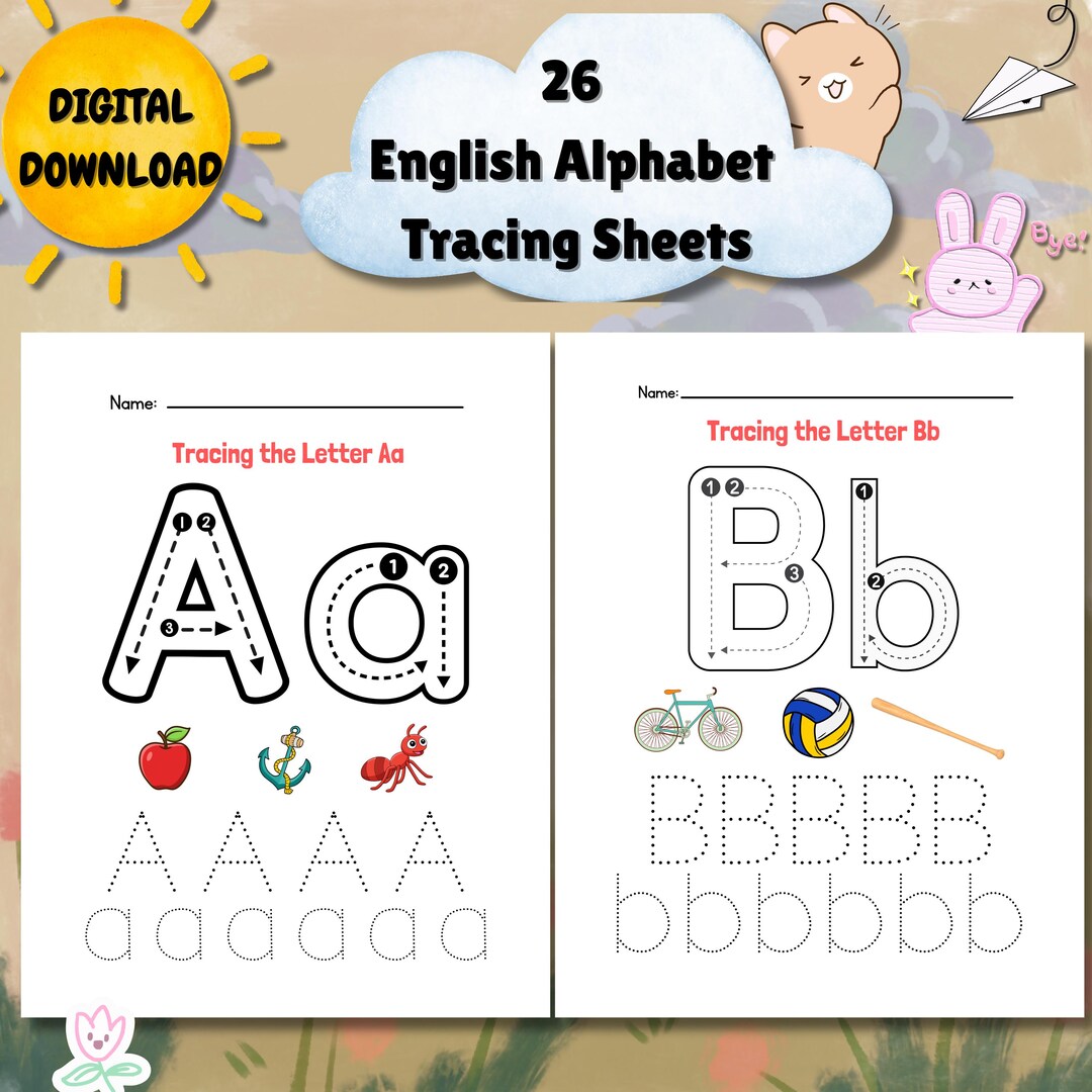 Alphabet Tracing Worksheets: English Handwriting Practice (digital ...