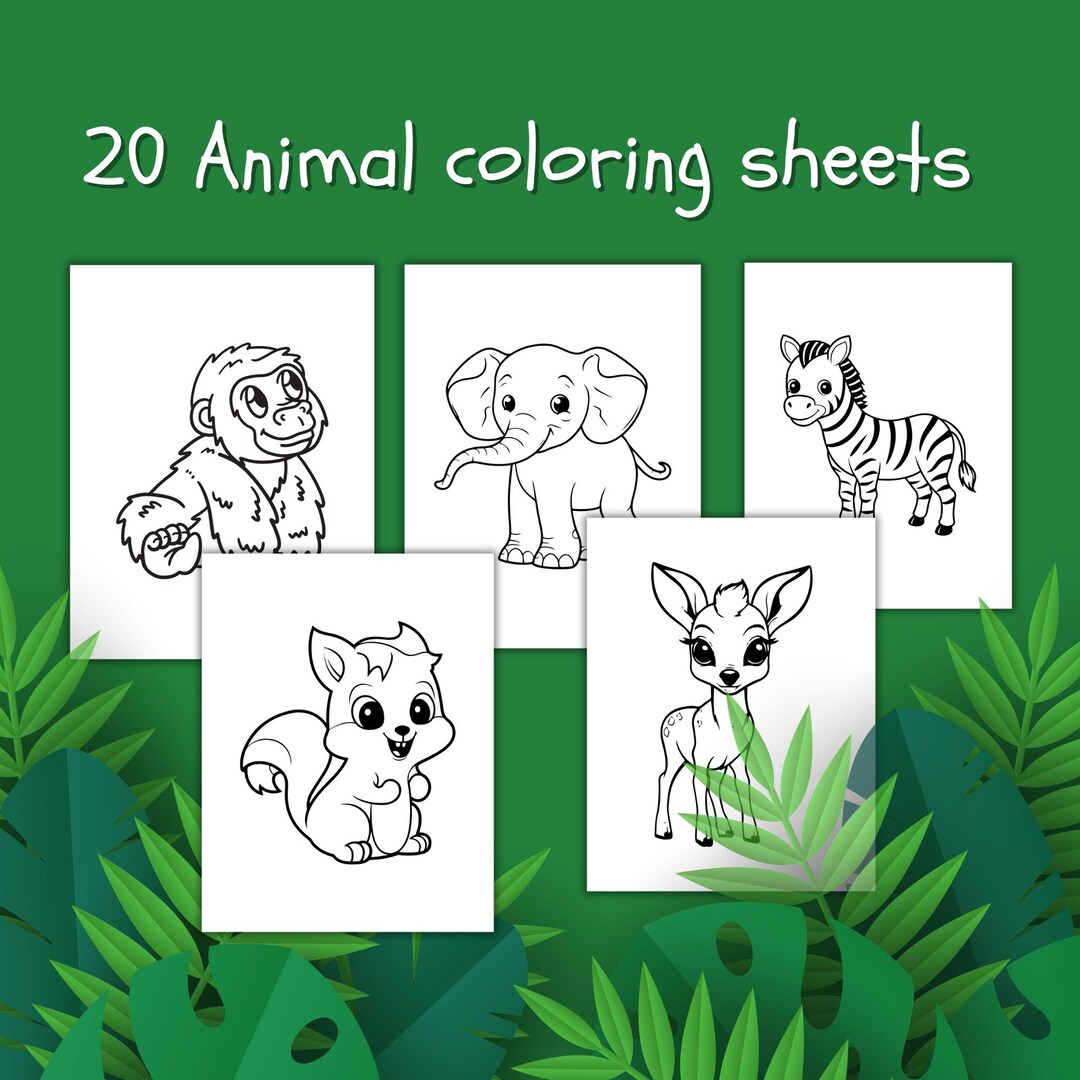 Animal Coloring Pages for Kids: 20 Fun Activity Sheets (PDF) - Etsy