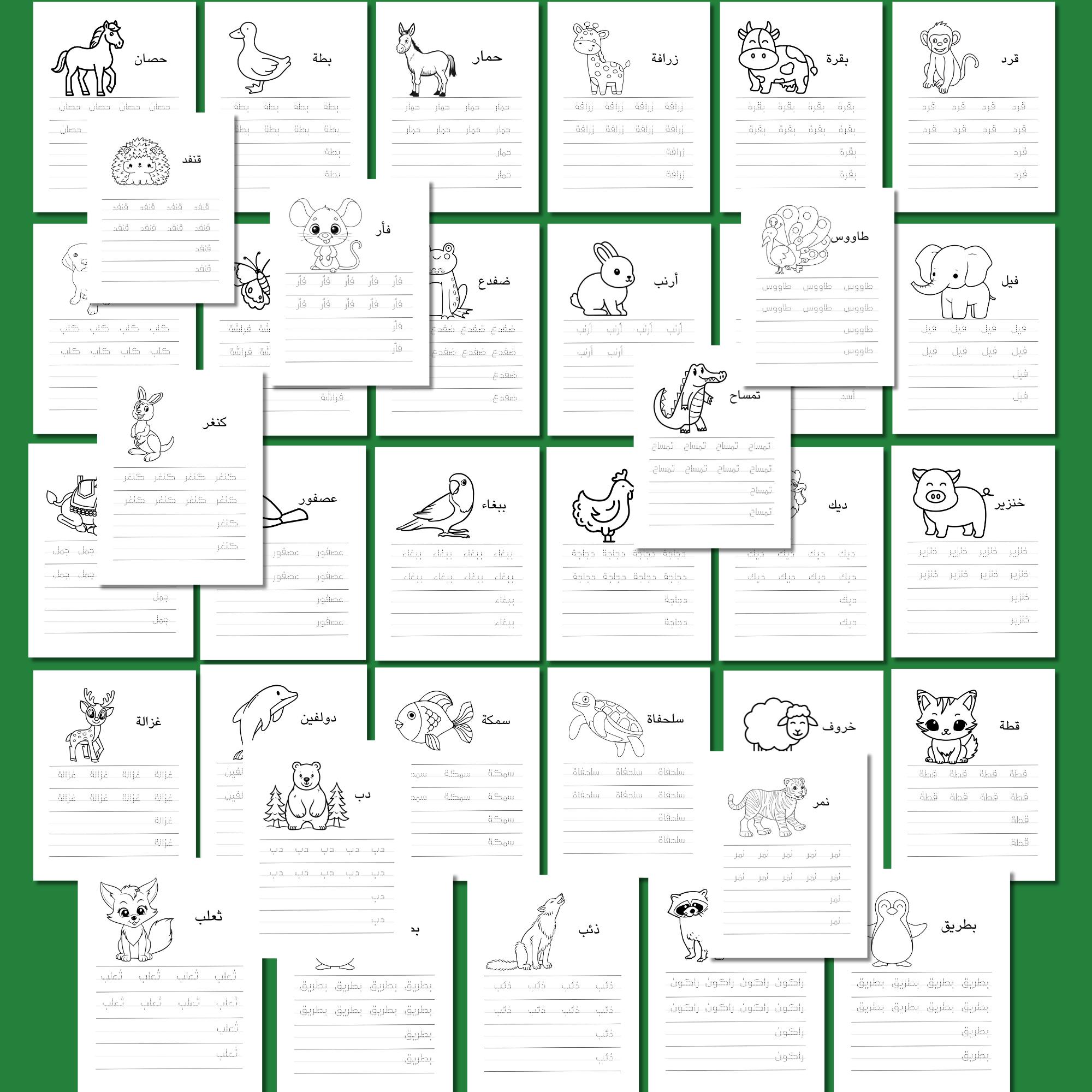 84 Arabic Animal Learning Sheets | Tracing, Coloring & Matching ...