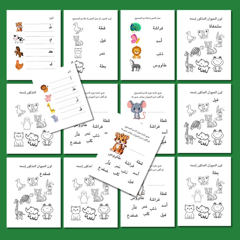 84 Arabic Animal Learning Sheets | Tracing, Coloring & Matching ...