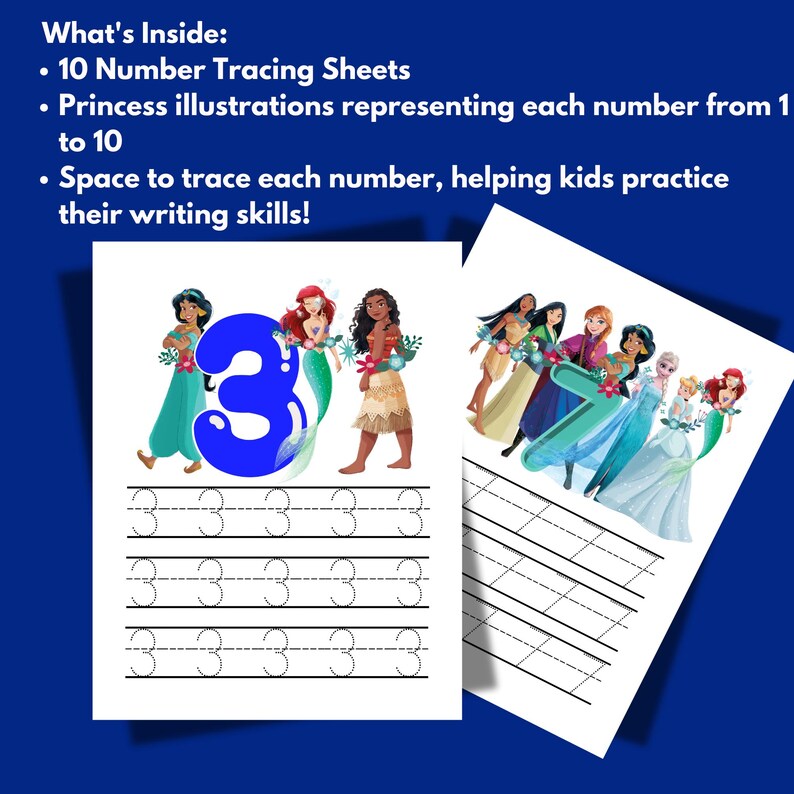 Princess-themed Number Tracing Worksheets 1-10 | Fun Educational ...