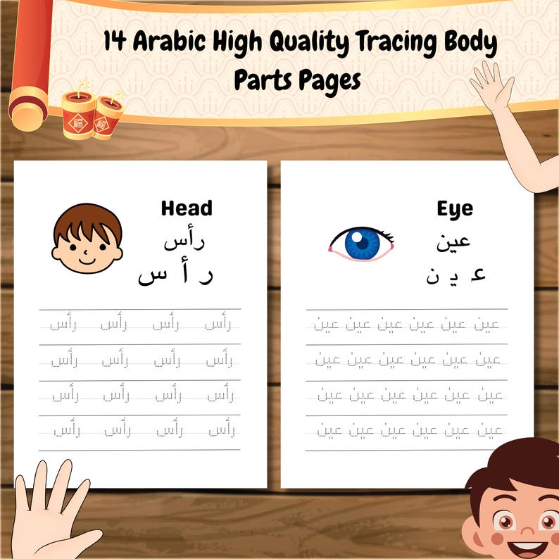 14 -H.Q. Arabic Body Parts Learning Sheets | Tracing, Arabic Vocabulary ...