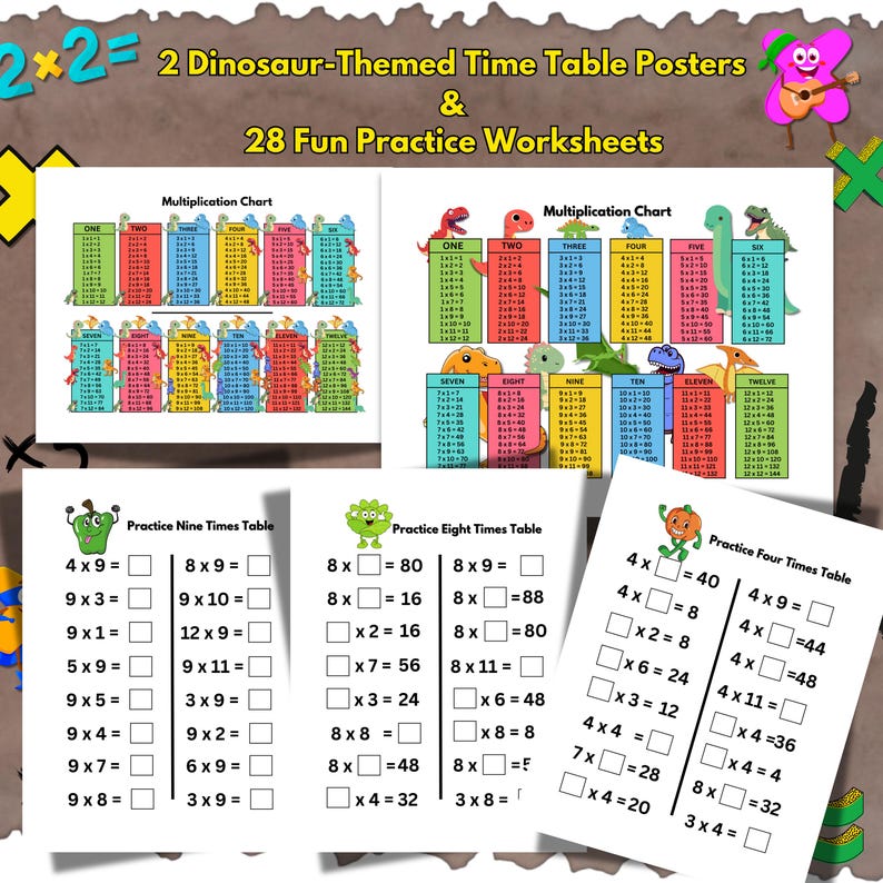 Dinosaur Multiplication Chart & Worksheets: Fun Math Printable (digital ...