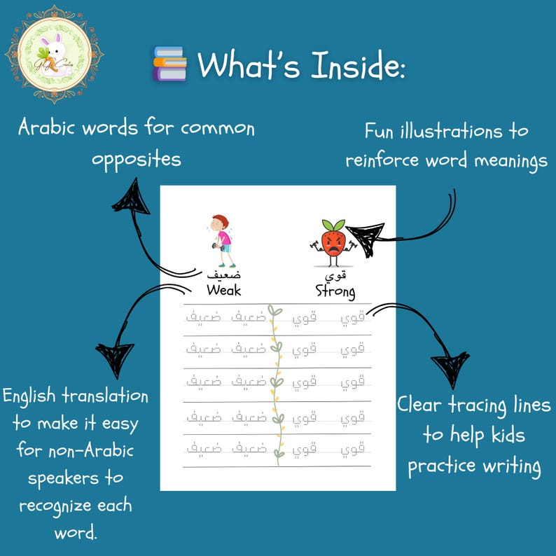 Arabic Opposites Tracing Worksheets: Fun Educational Practice (digital ...
