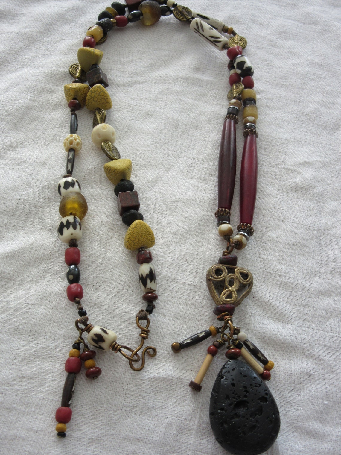 African Beaded Bone and Horn Necklace-tribal Long | Etsy