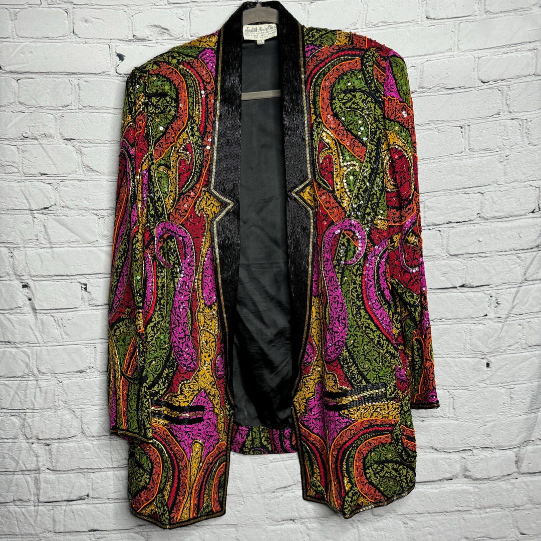 VINTAGE RARE Judith Ann Plus Silk Whimsical Sequins Blazer Womens Size ...