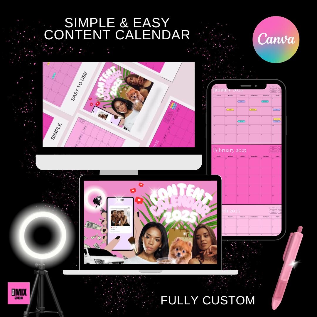 Pink Content Calendar Sheets, DIY, Digital Content Planner Spreadsheet ...