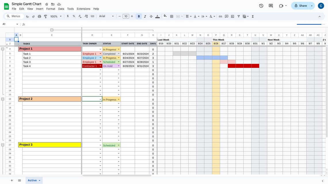 Simple Gantt Chart for Google Sheets and Excel - Etsy