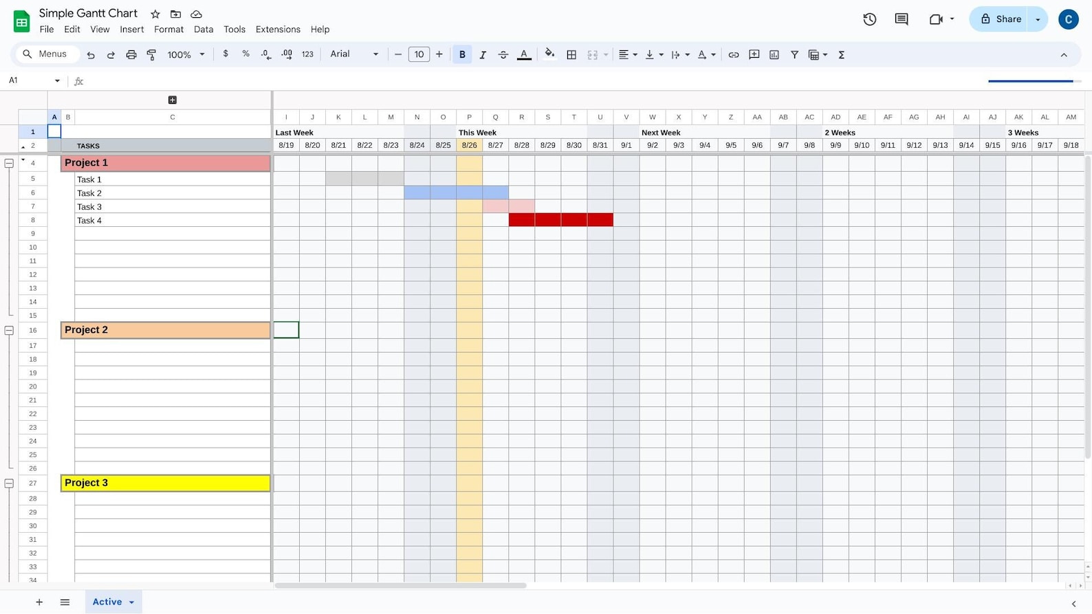 Simple Gantt Chart for Google Sheets and Excel - Etsy