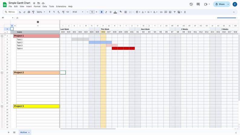 Simple Gantt Chart for Google Sheets and Excel - Etsy
