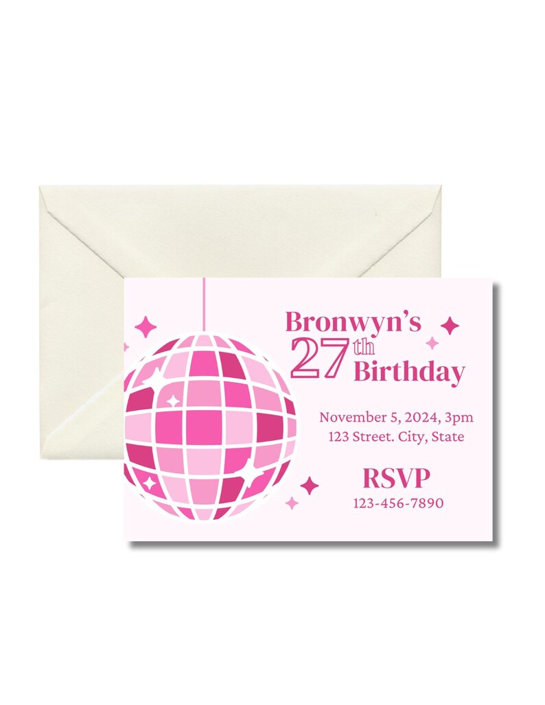 Pink Disco Birthday Invitation Digital Download - Etsy