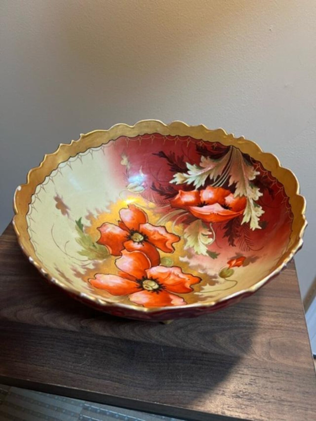Hand Painted T&V Limoges Pickard Poppy Design and Gilt Trim Footed Bowl ...