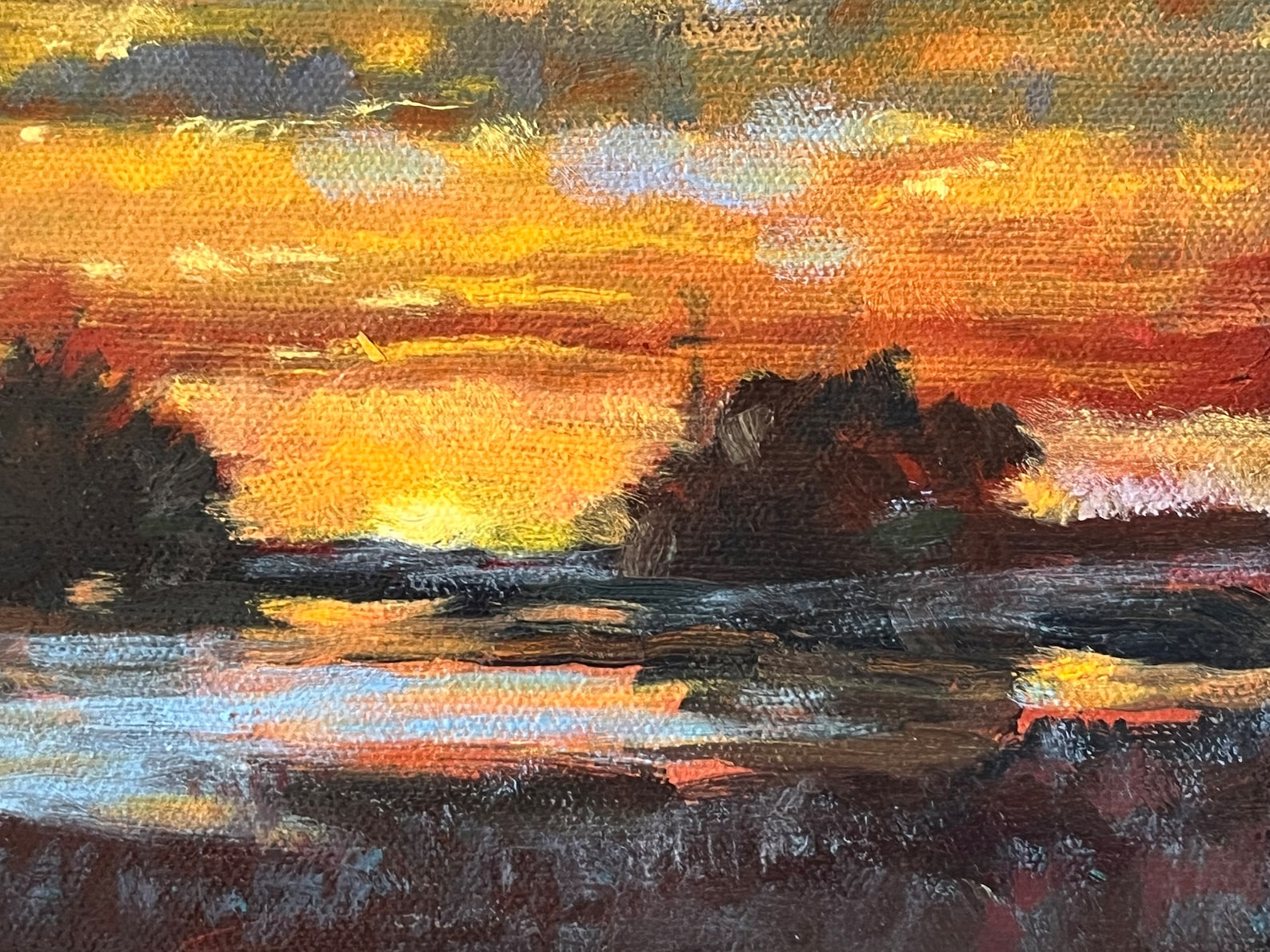 Sunset Oil Painting, All Original Sunset Painting, Pond Sunset Painting ...