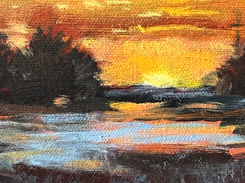 Sunset Oil Painting, All Original Sunset Painting, Pond Sunset Painting ...
