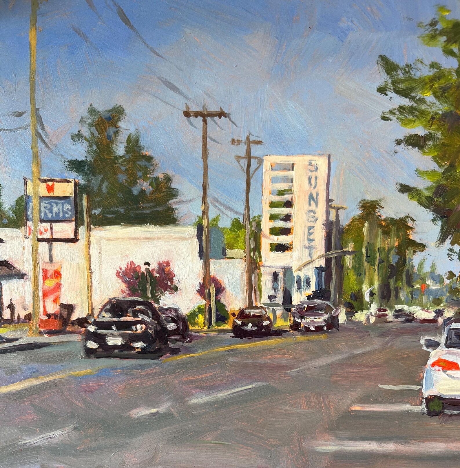 Lodi CA Sunset Theater, Oil Painting: Impressionist Cityscape by ...