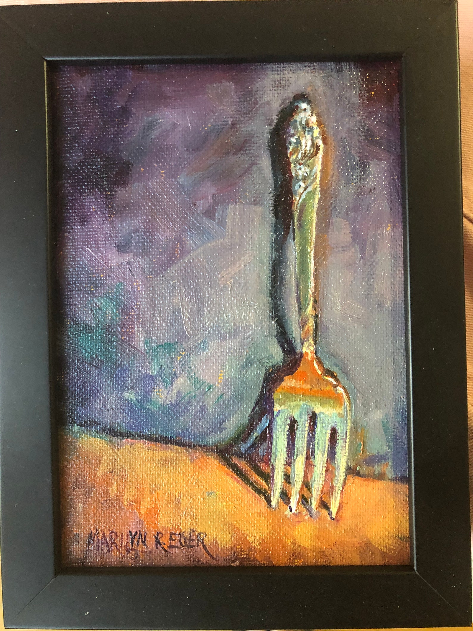 All Original Oil Painting, Fork, Still-life, Standing Fork, Antique ...
