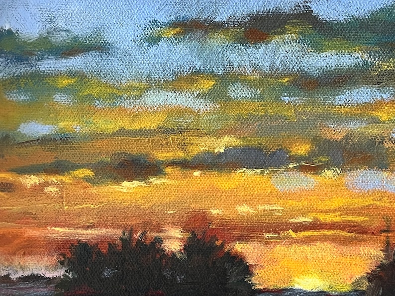 Sunset Oil Painting, All Original Sunset Painting, Pond Sunset Painting ...