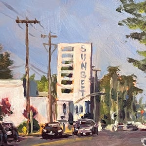 Lodi CA Sunset Theater, Oil Painting: Impressionist Cityscape by ...