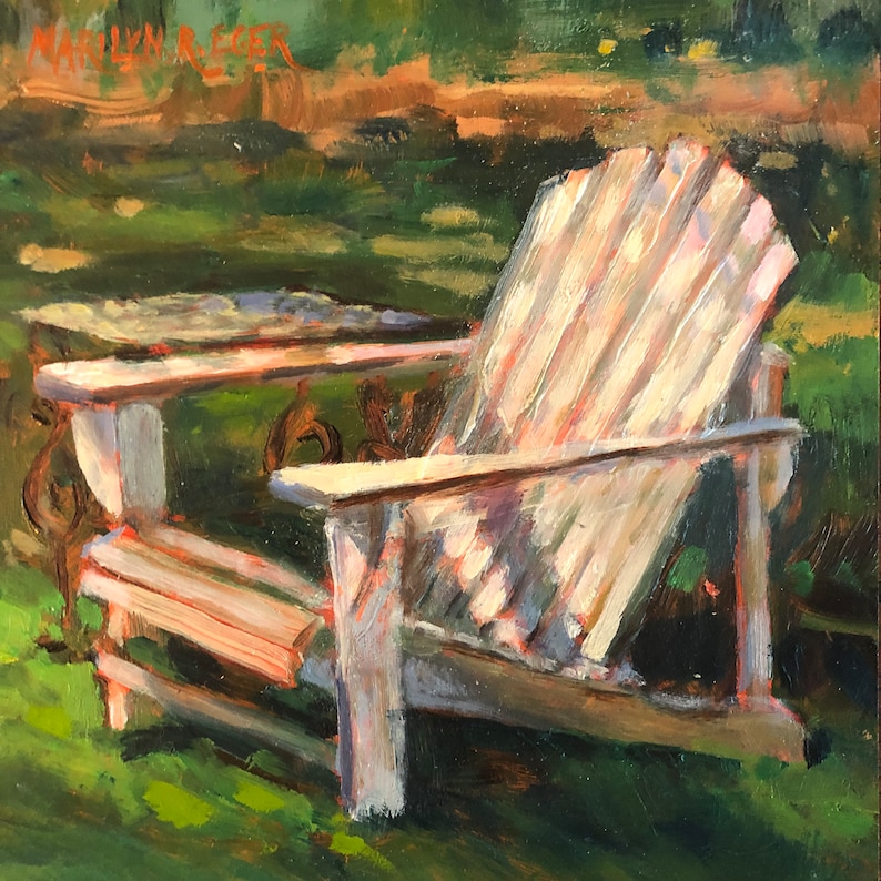 Original Oil Painting White Adirondack Lawn Chairs, Durst Winery ...