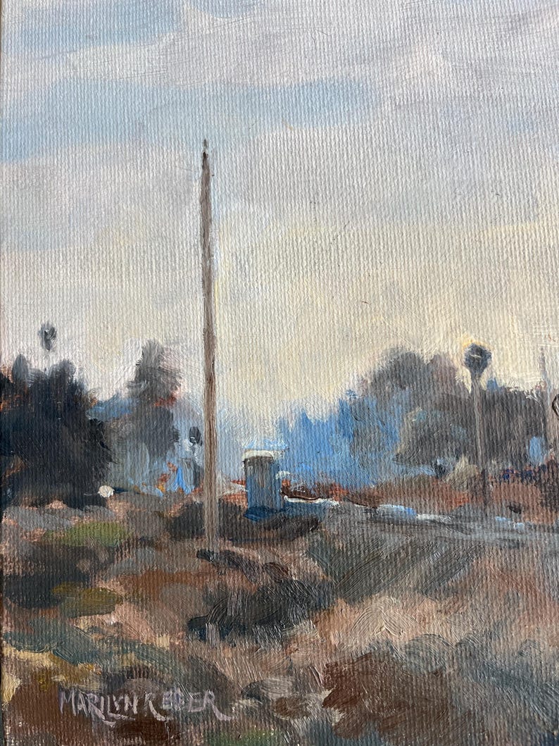 Original Oil Painting, Railroad Tracks at Dawn, Monocromatic, Acampo ...