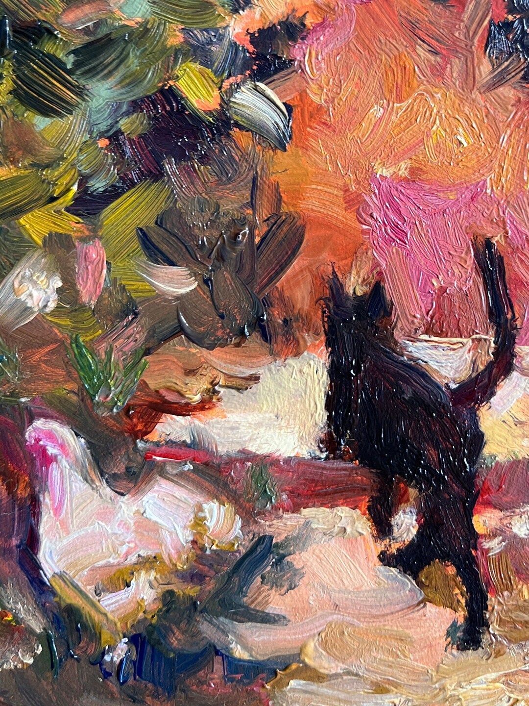 Black Cat All Original Oil Painting, Cat & Chicken Painting ...