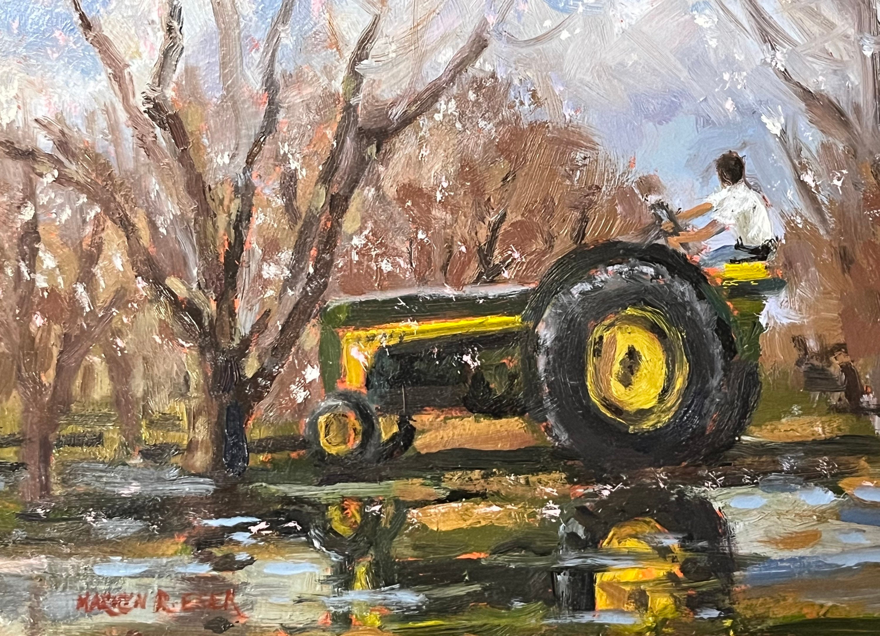 Small Oil Painting of John Deere Tractor in Cherry Orchard, All ...