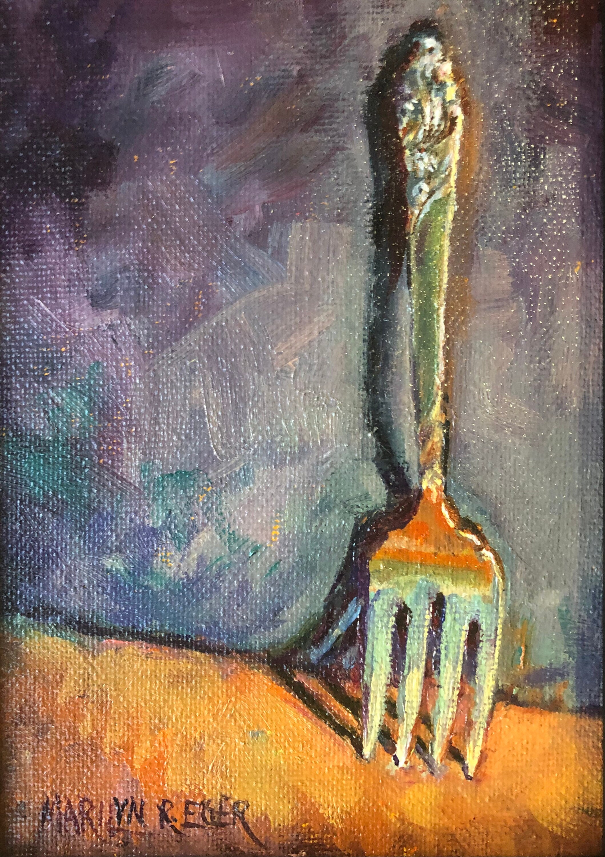All Original Oil Painting, Fork, Still-life, Standing Fork, Antique ...
