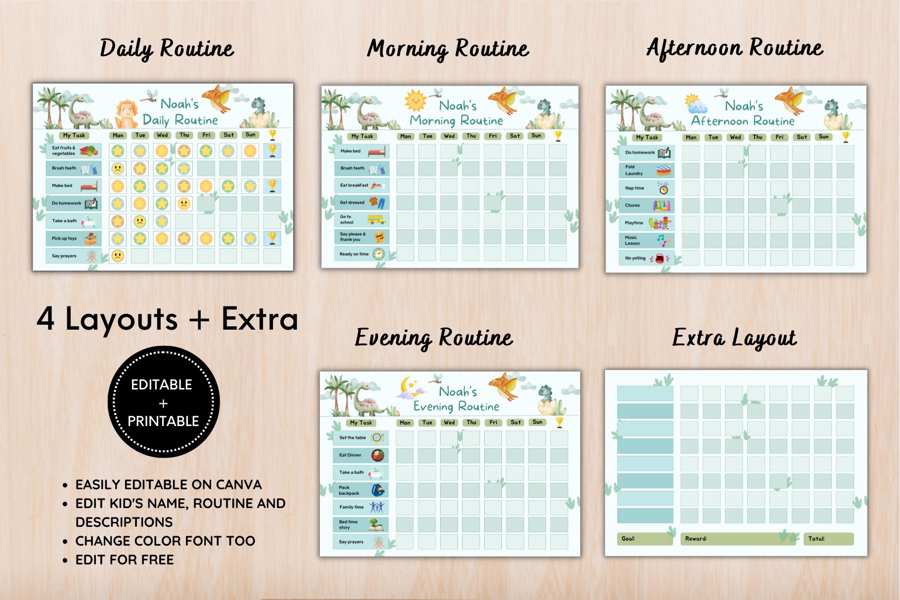 Behavior Chart, Printable Kids Reward Chart, Routine Chart, Editable ...