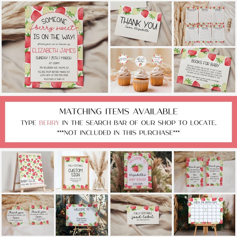 Berry Sweet Baby Shower Food Labels, Printable Berry Sweet Food Tent ...