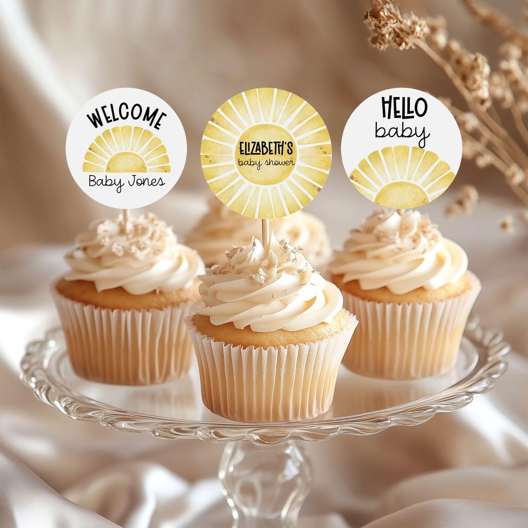 Sunshine Baby Shower Cupcake Toppers, Printable Sunshine Cupcake ...