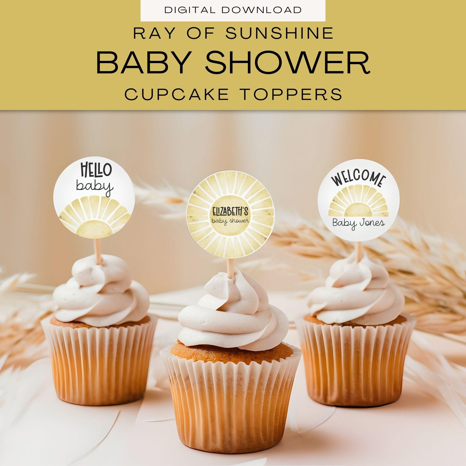 Sunshine Baby Shower Cupcake Toppers, Printable Sunshine Cupcake ...