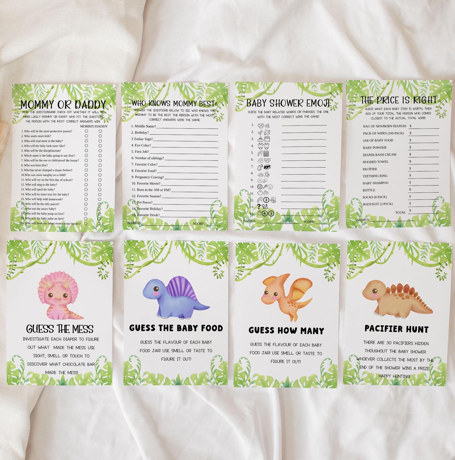 Dino Baby Shower Games, Dino Baby Shower Editable Games, Printable ...
