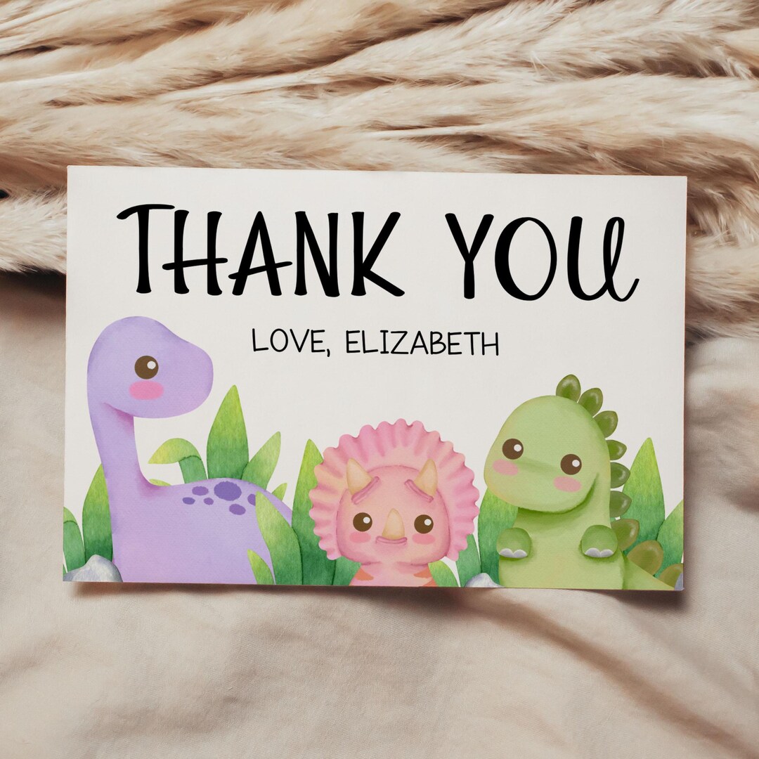 Dino Baby Shower Thank You Card, Printable Dino Thank You Cards, Folded ...
