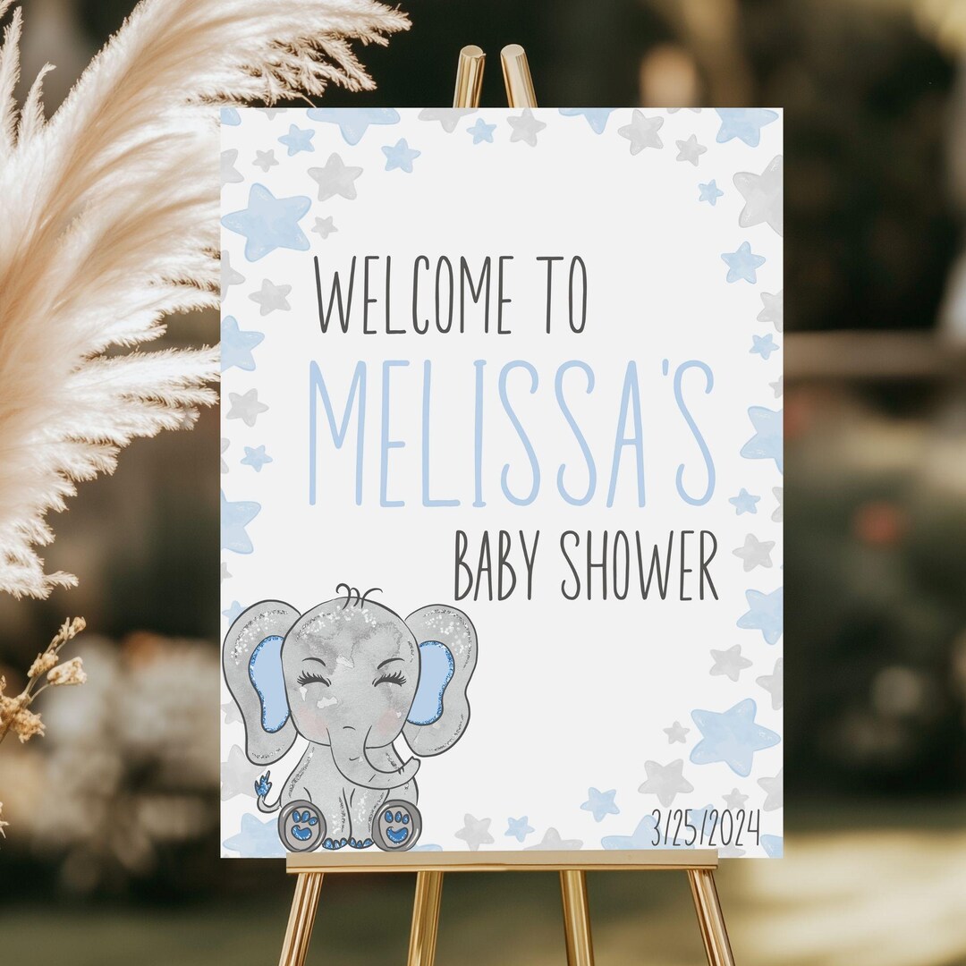 Blue Elephant Baby Shower Welcome Sign, Editable Elephant Baby Shower ...