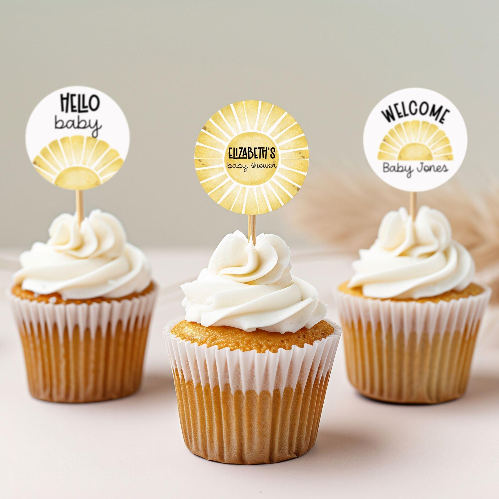Sunshine Baby Shower Cupcake Toppers, Printable Sunshine Cupcake ...