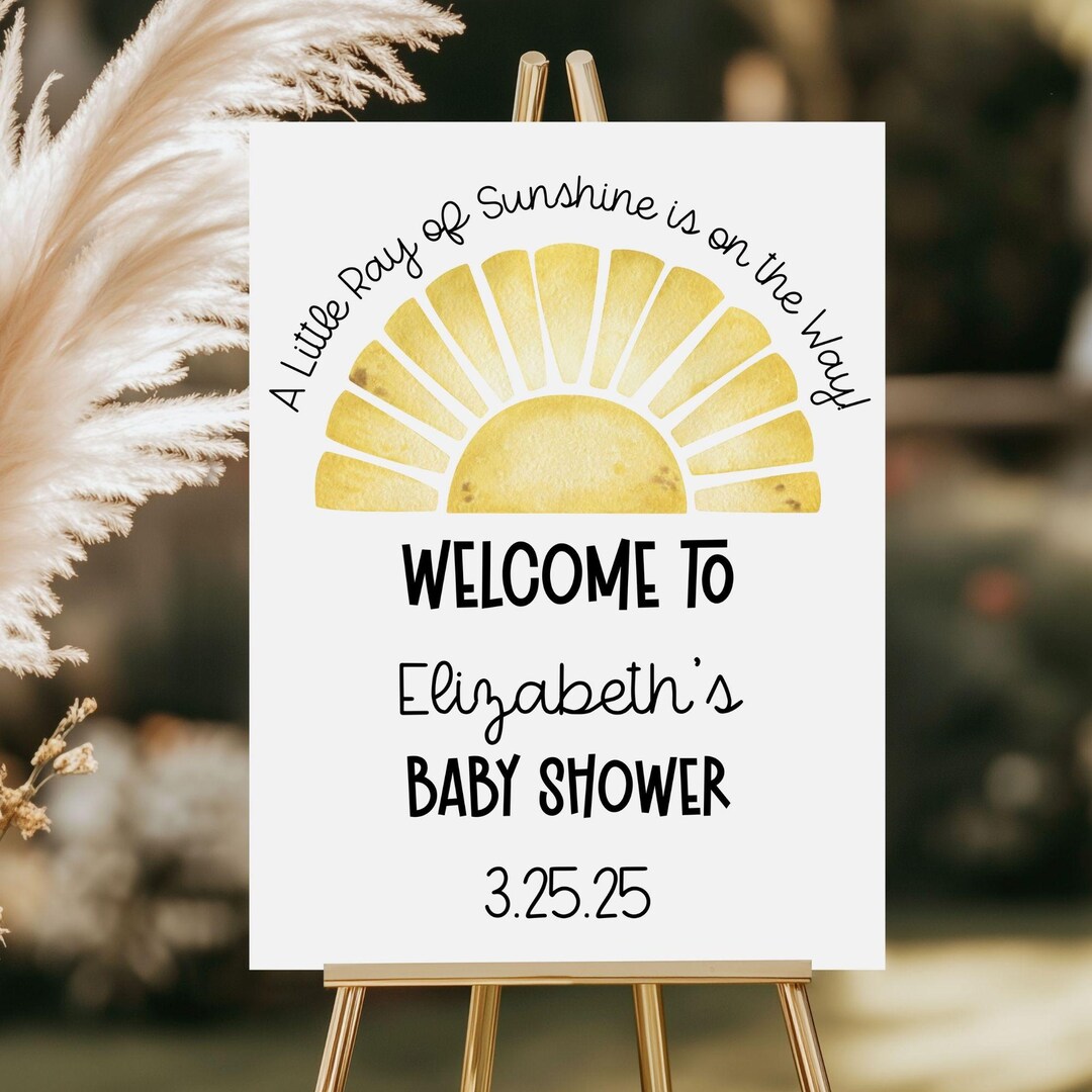 Sunshine Baby Shower Welcome Signs, A Little Ray of Sunshine Editable ...