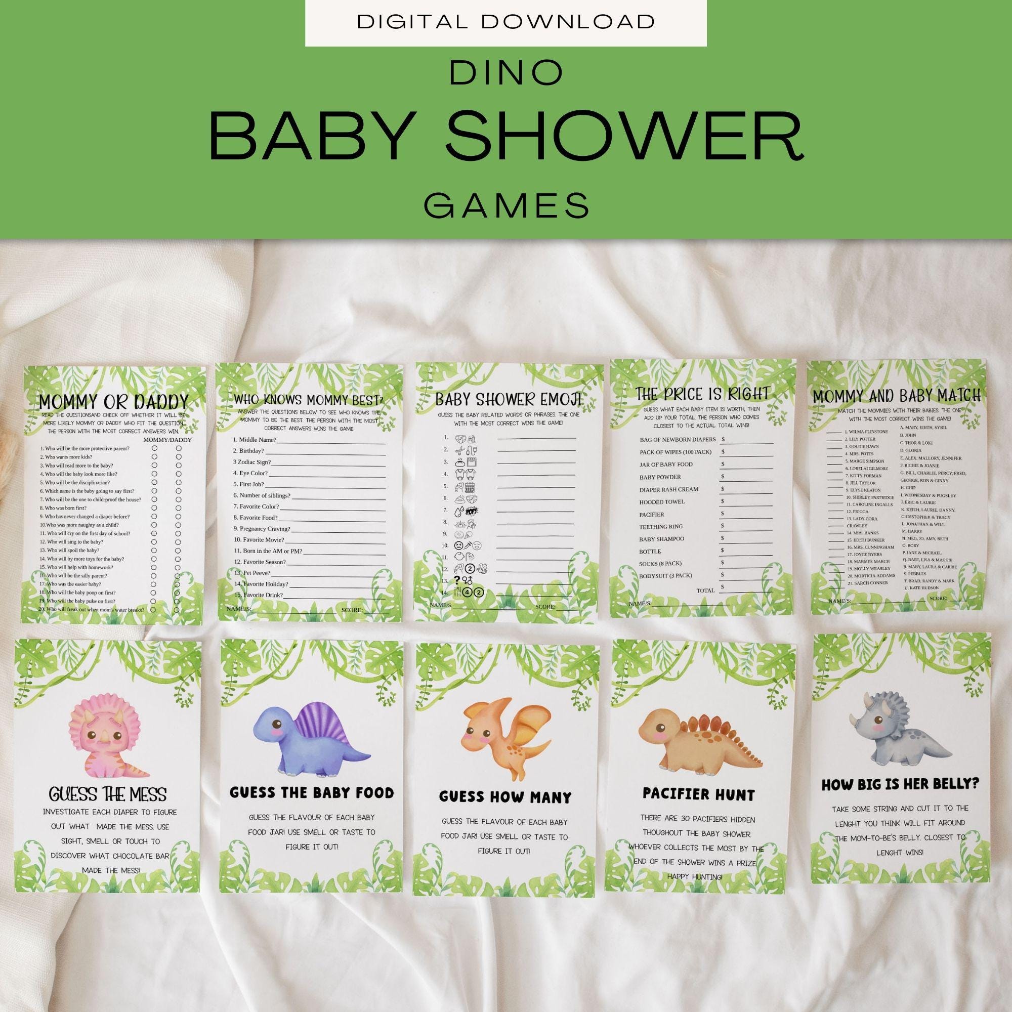 Dino Baby Shower Games, Dino Baby Shower Editable Games, Printable ...