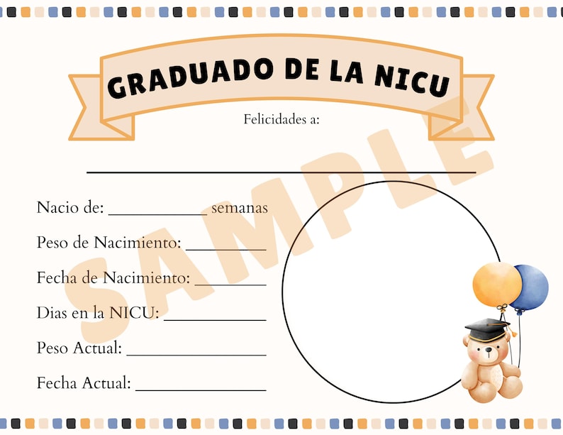 NICU Teddy Bear Graduation Diploma Certificate, SPANISH Included, NICU ...
