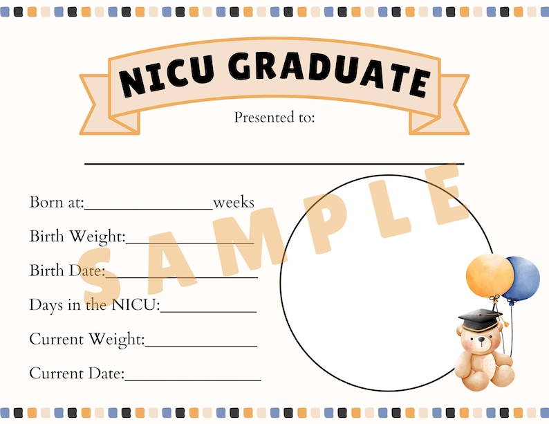 NICU Teddy Bear Graduation Diploma Certificate, SPANISH Included, NICU ...