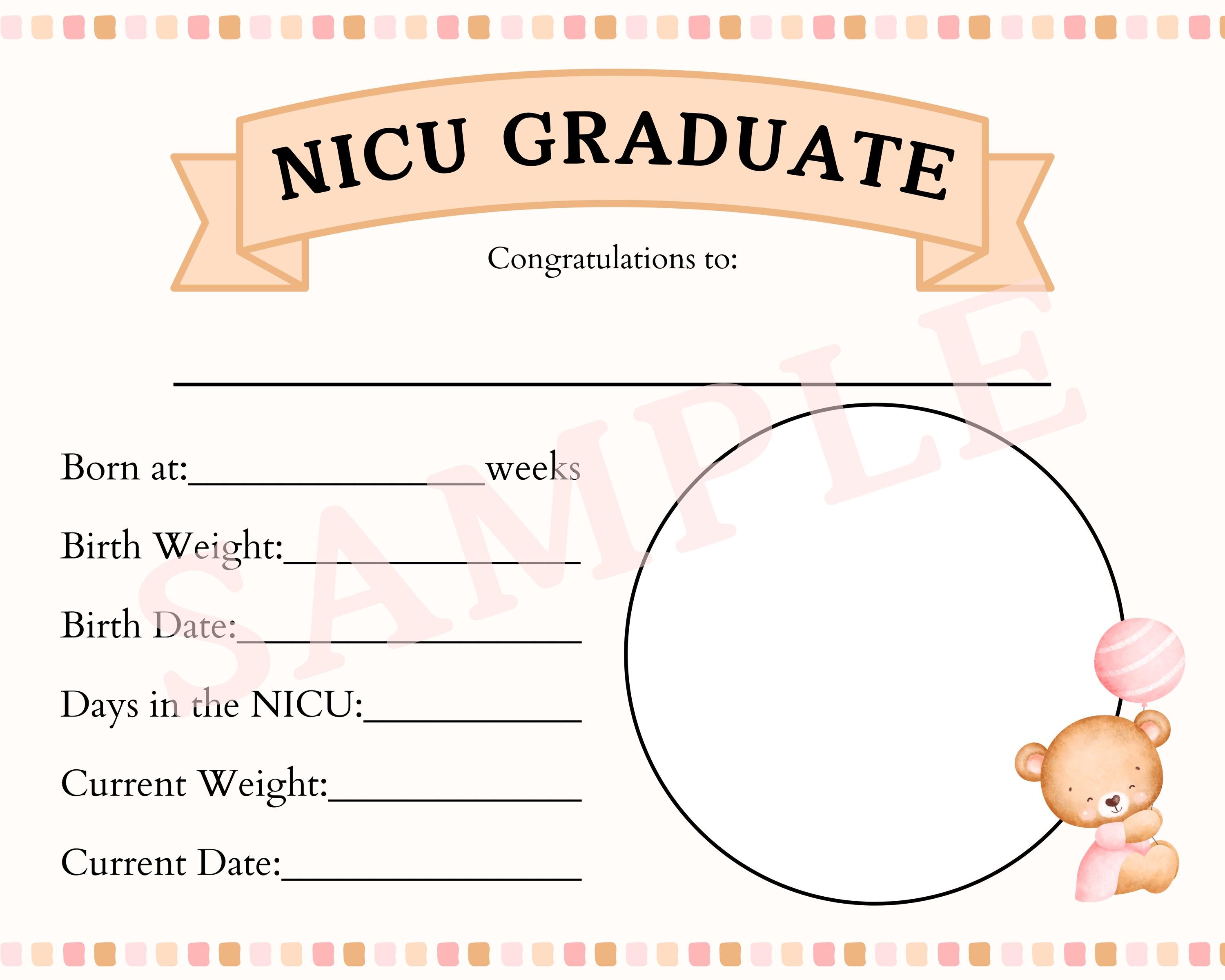 NICU Girl Teddy Bear Graduation Diploma Certificate, SPANISH Included ...