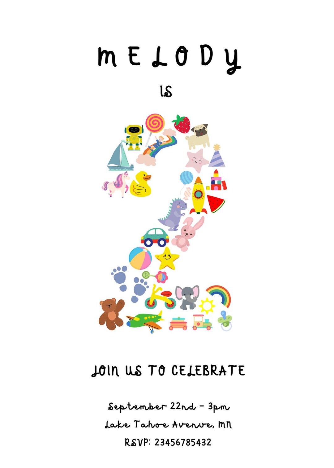 Birthday Invitation Template Girls Second Birthday Custom Toys ...